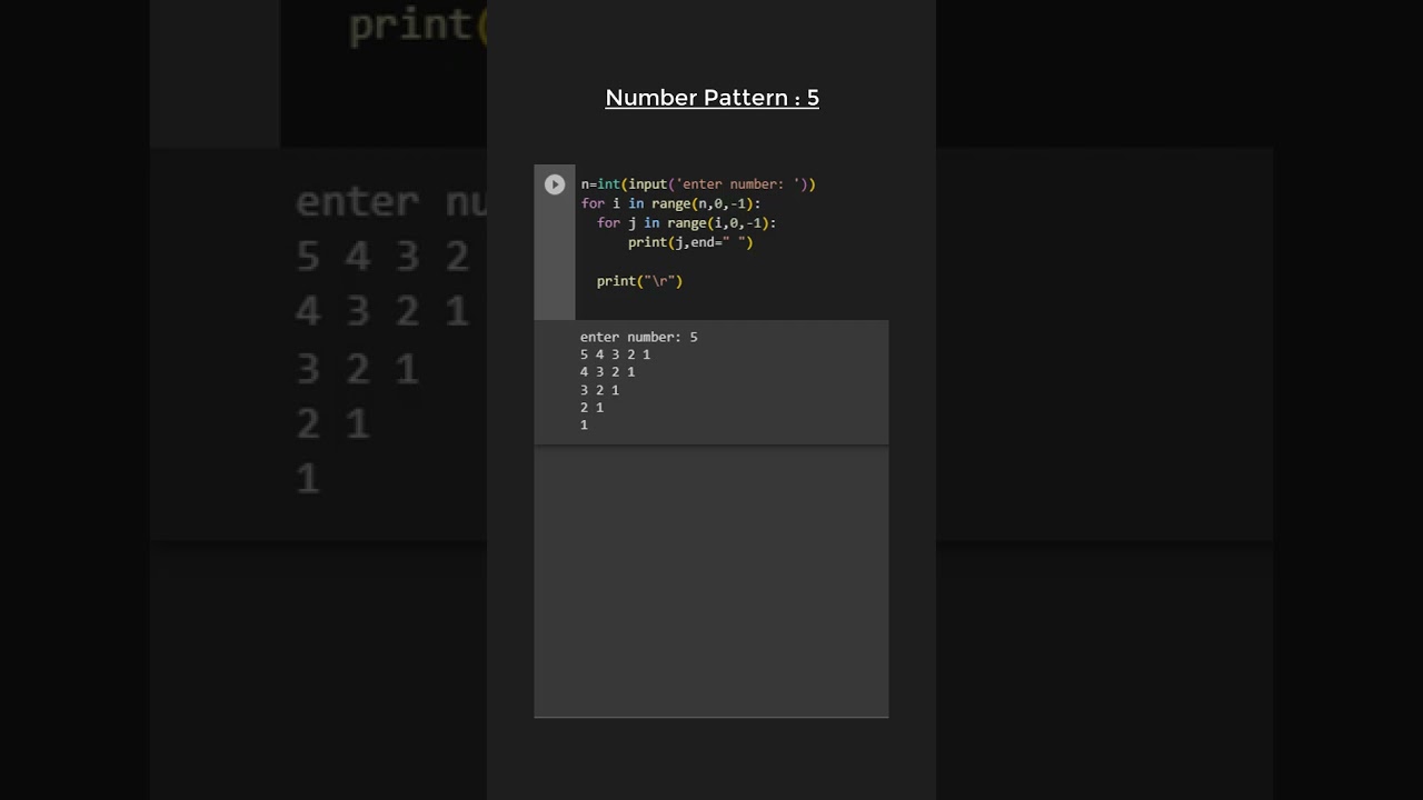 This is how DOWNWARD TRIANGLE PATTERN is done with NUMBERS in Python | Part-5 |😎🆒😁