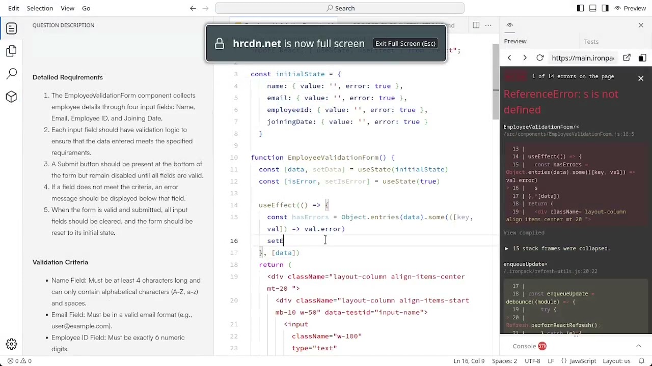 [8] Hackerrank React - Employee Validation