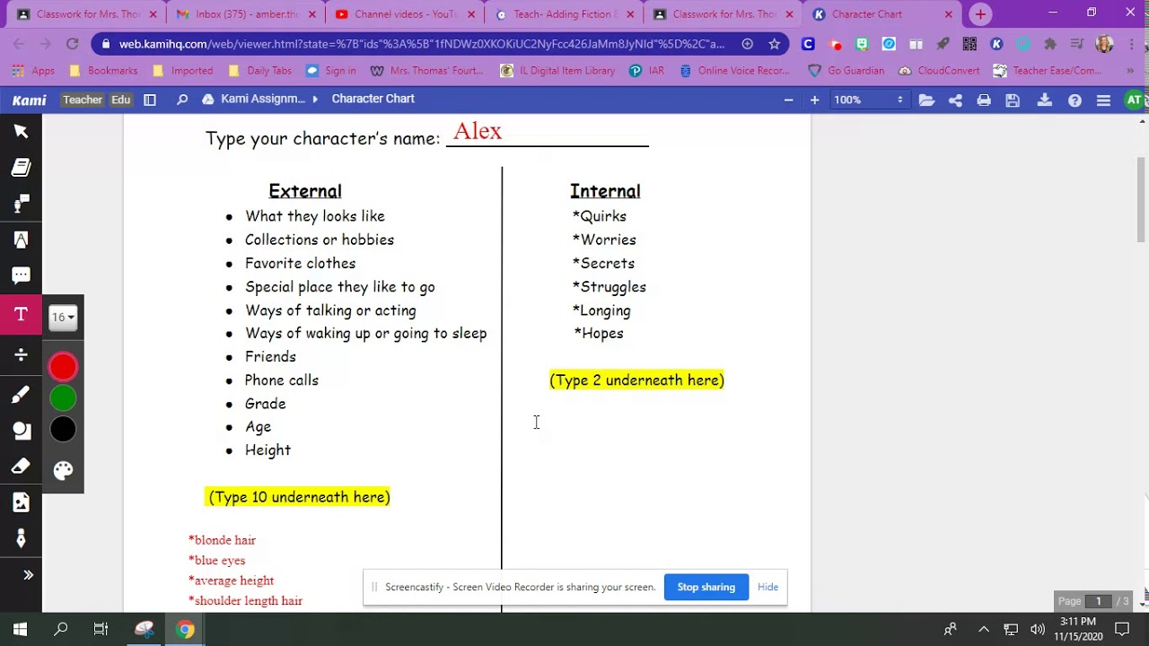 Directions: Character Chart