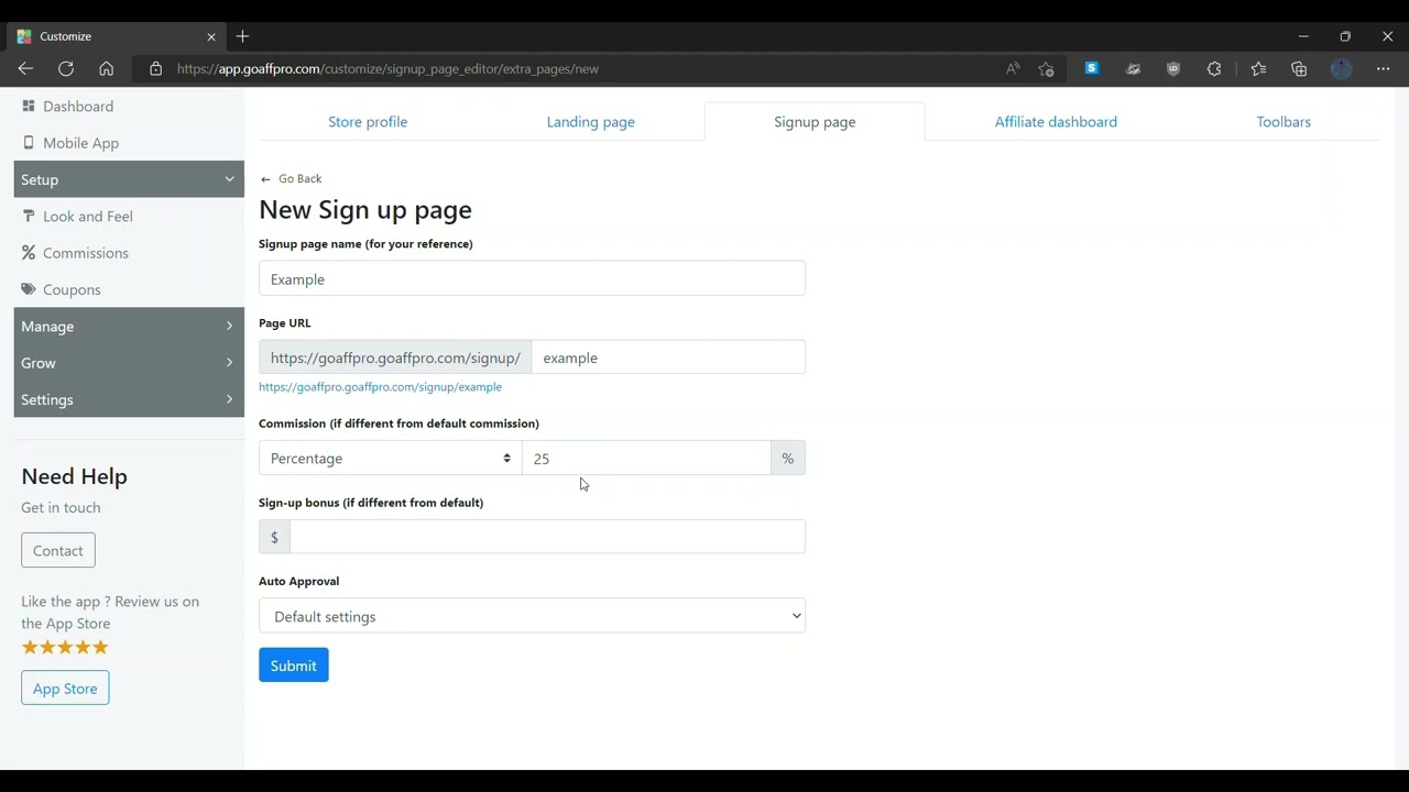 Setup New Signup Page | How-to | GoAffPro