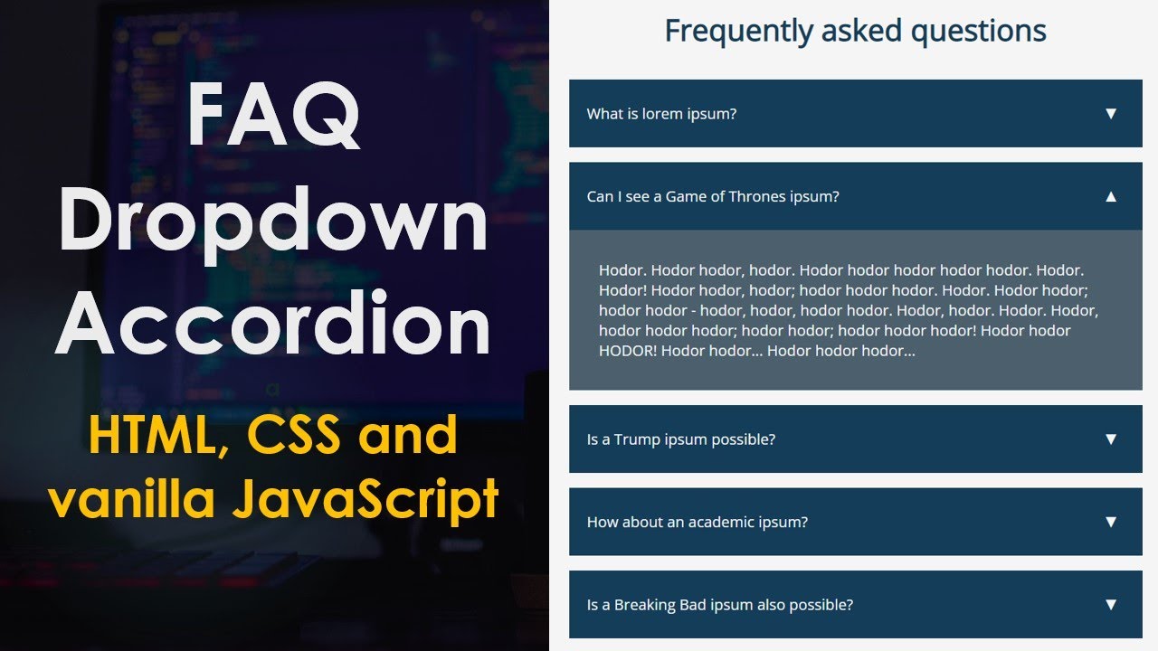 FAQ Dropdown Accordion Tutorial | HTML, CSS and JavaScript