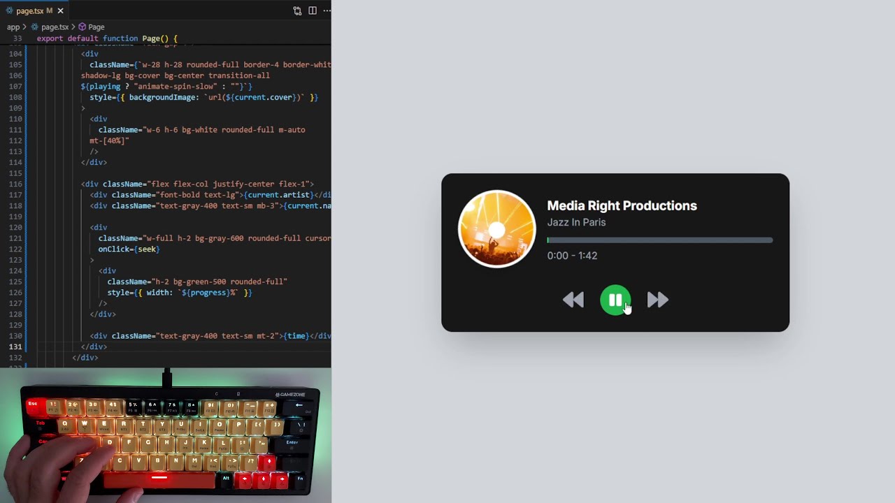 ASMR Programming - Building a Music Player with React + Tailwind | Relaxing Coding Sounds