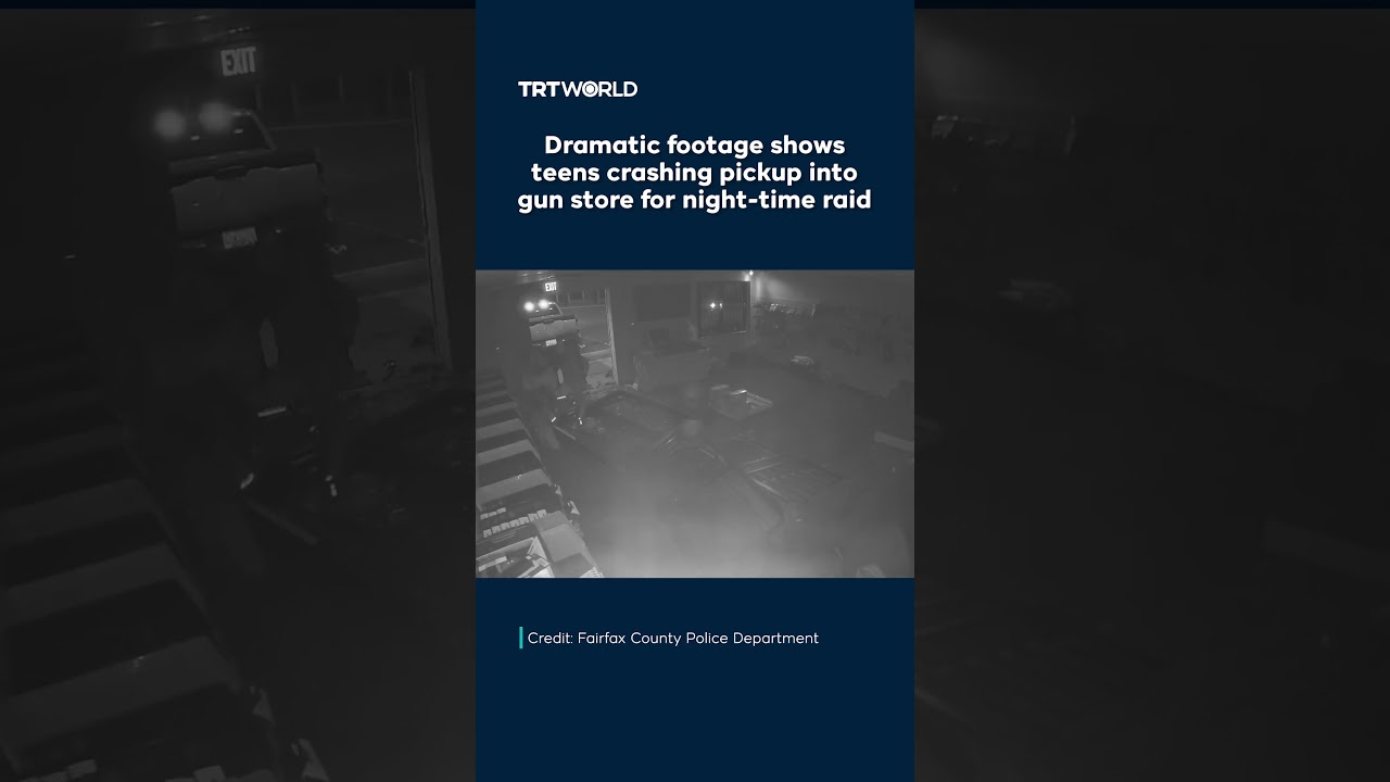 Dramatic footage shows teens crashing pickup into gun store for night-time raid
