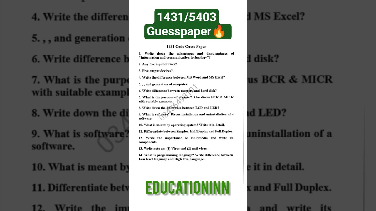 📘 1431 / 5403 Basics of ICT – Spring 2025  🎯 100% Guess Paper | Most Important Questions 📚 #aiou