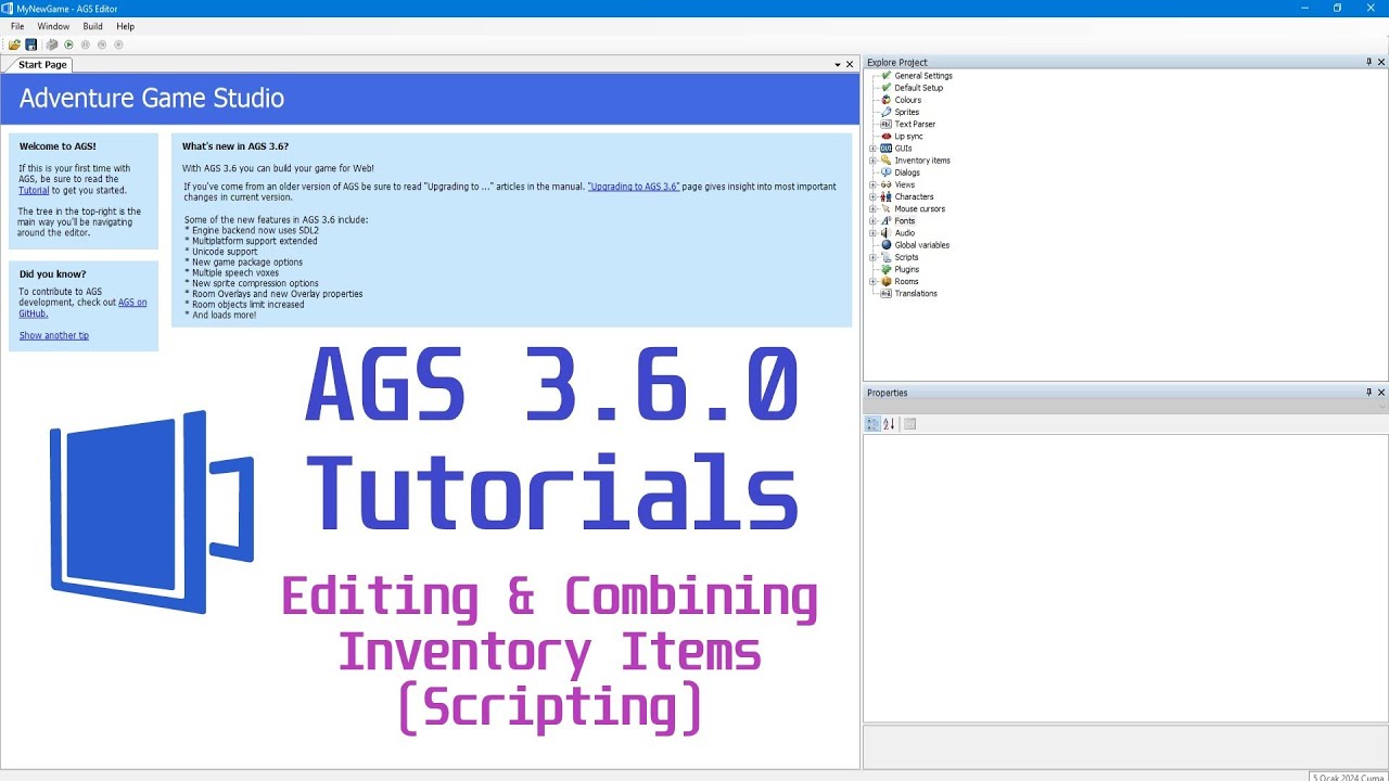 Adventure Game Studio Tutorials: Editing and Combining Inventory Items (Scripting) [V-Log 13]