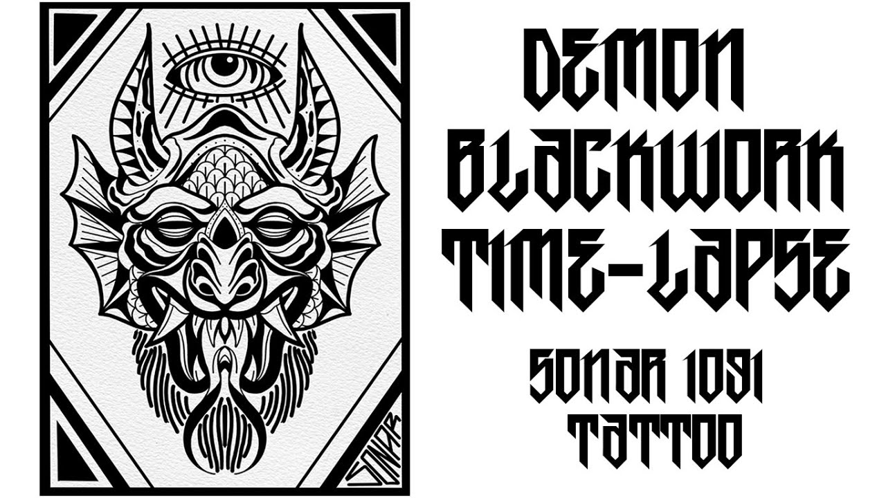blackwork tattoo flash time-lapse. Sonar1091