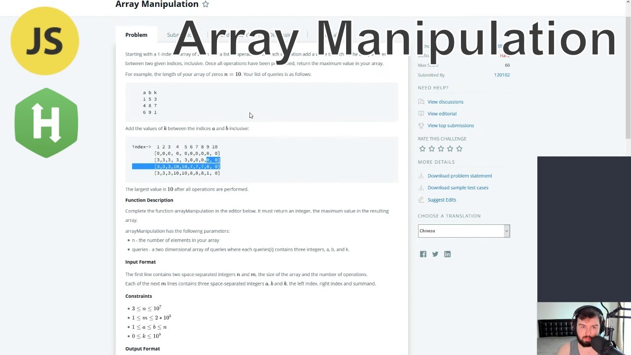 [Hard] Array Manipulation (Hackerrank, javascript, arrays, dictionaries)
