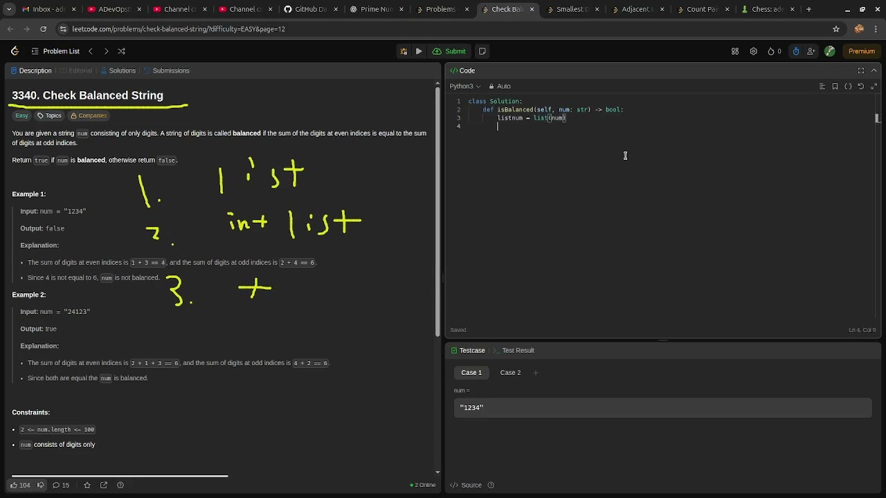 Leetcode easy problem 3340. Check Balanced String | devops python practice