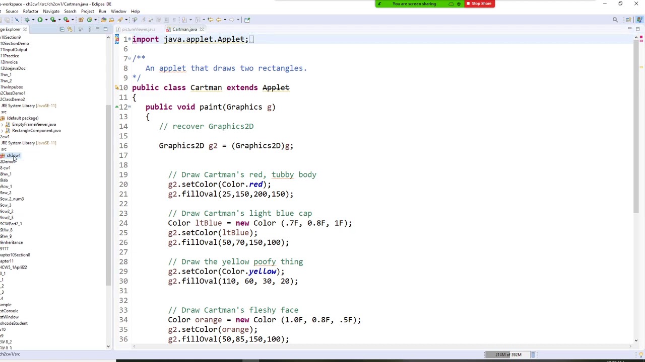 Java programming, first GUI program,  display a cartman on a frame