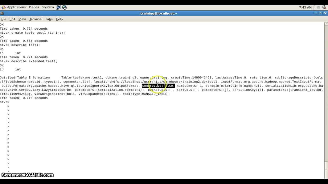 Hive commands using command line interface
