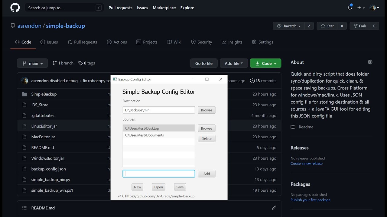 Simple-Backup script (GitHub) Install and Overview