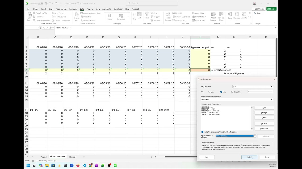 BIT2406 - 26SP Project Phase 2 Excel Solver Nonlinear