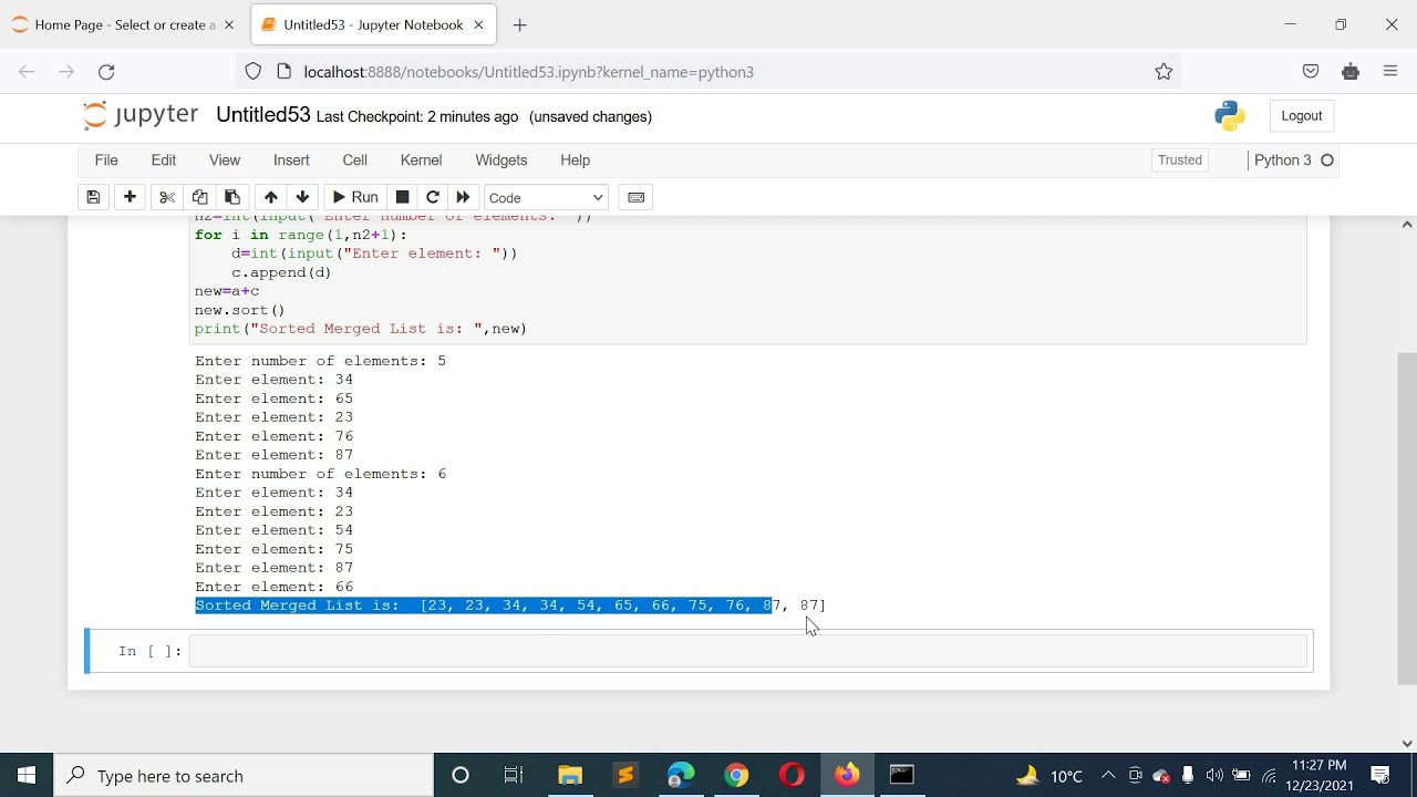 Python Program to Merge Two Lists and Sort it