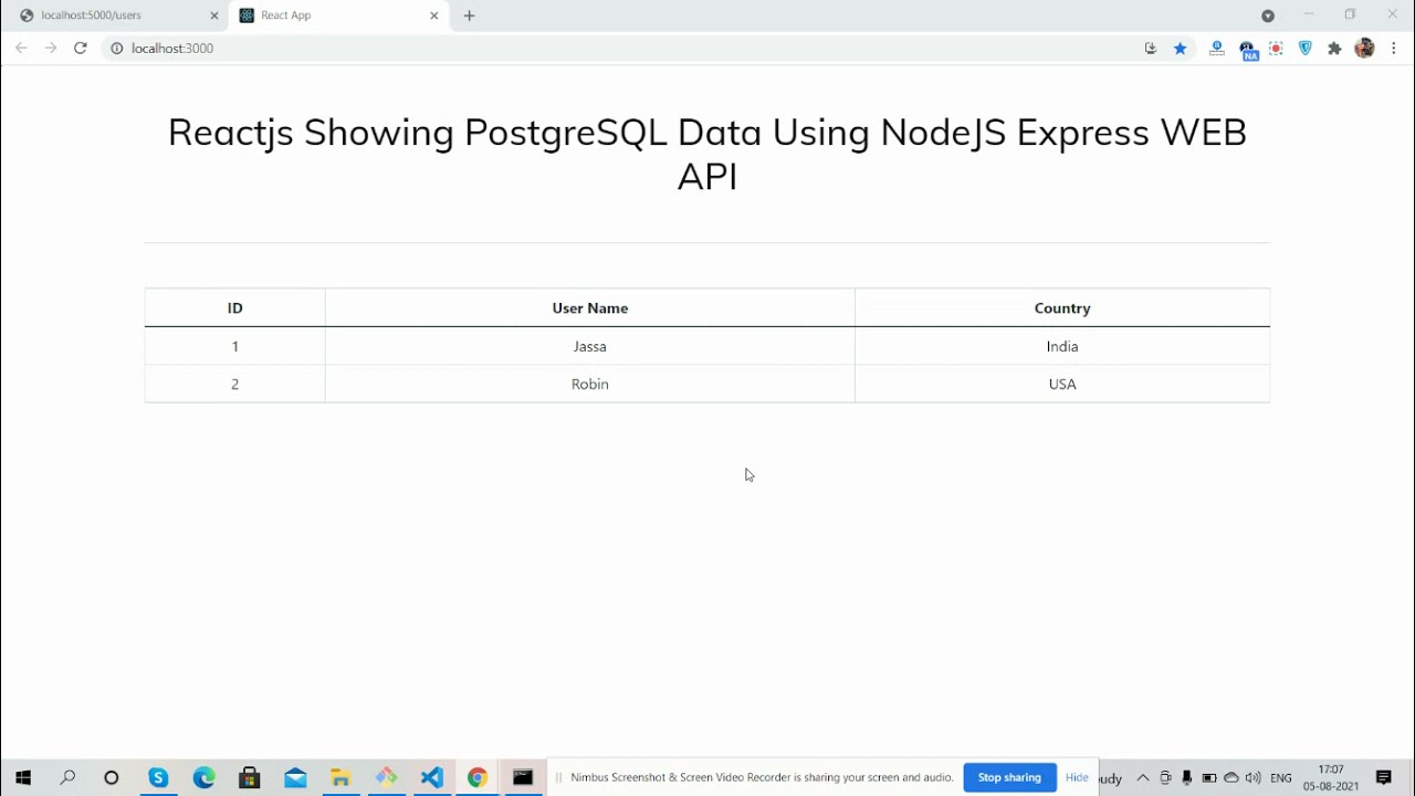 Reactjs Showing PostgreSQL Data Using NodeJS Express WEB API