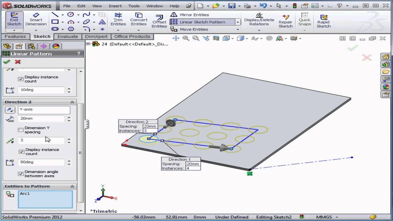SolidWorks Tutorial - Lesson 24: Linear Sketch Pattern