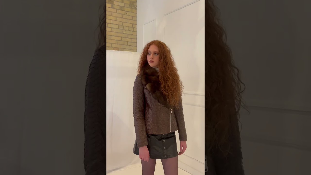 Luxe Python leather sable Fur Jacket with Zipper Closure