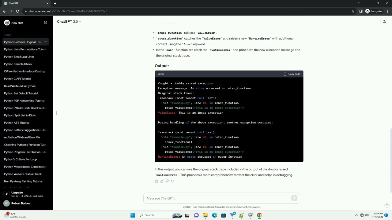 Retrieving doubly raised exceptions original stack trace in python