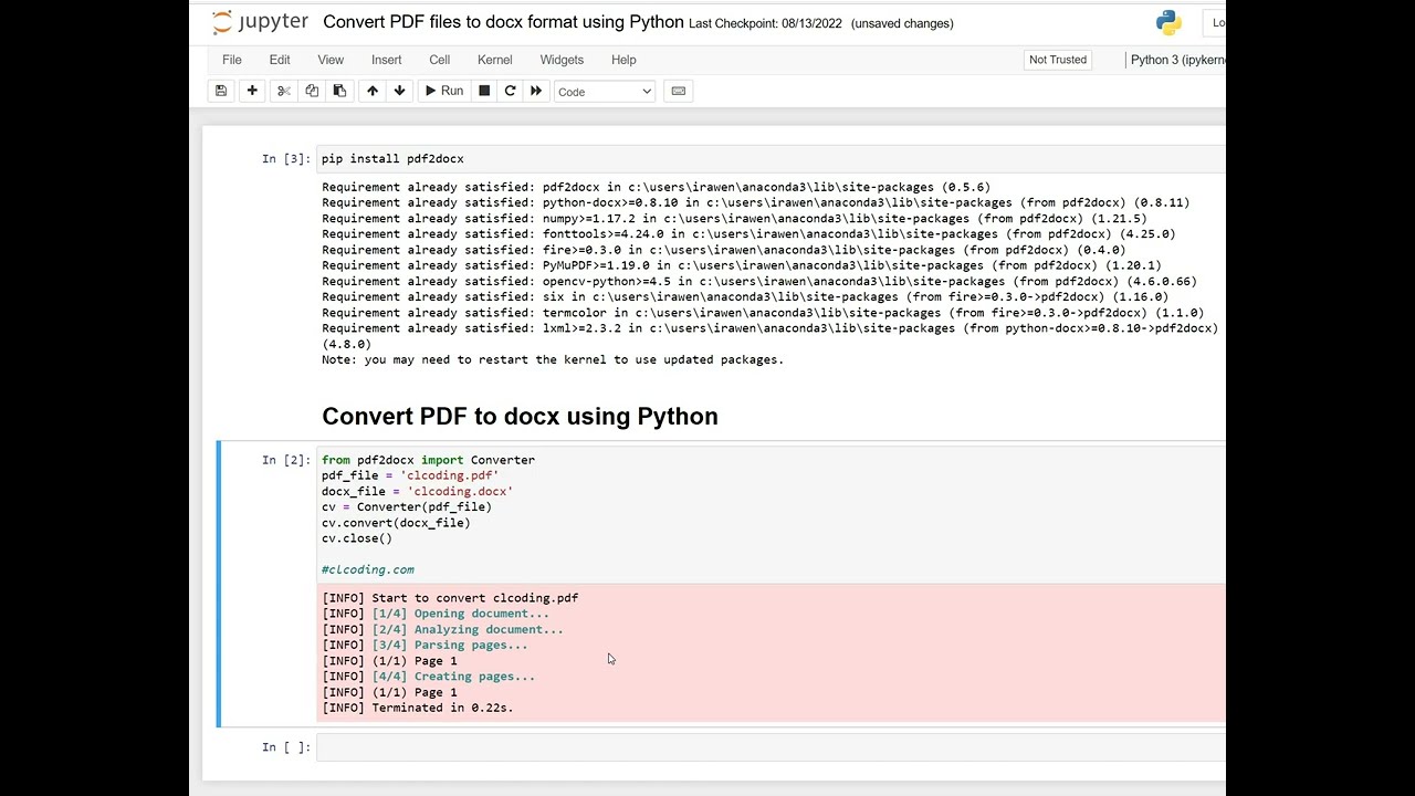 Convert PDF file to docx file using Python