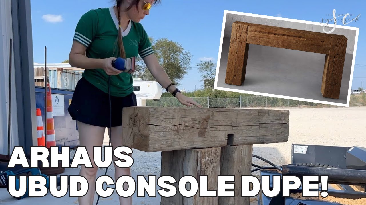 DIY Console Table // Arhaus Ubud Inspired Console Table Using an Old Barn Beam