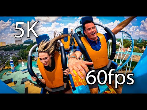 Pipeline: The Surf Coaster front seat on-ride reverse ridercam 5K POV @60fps SeaWorld Orlando