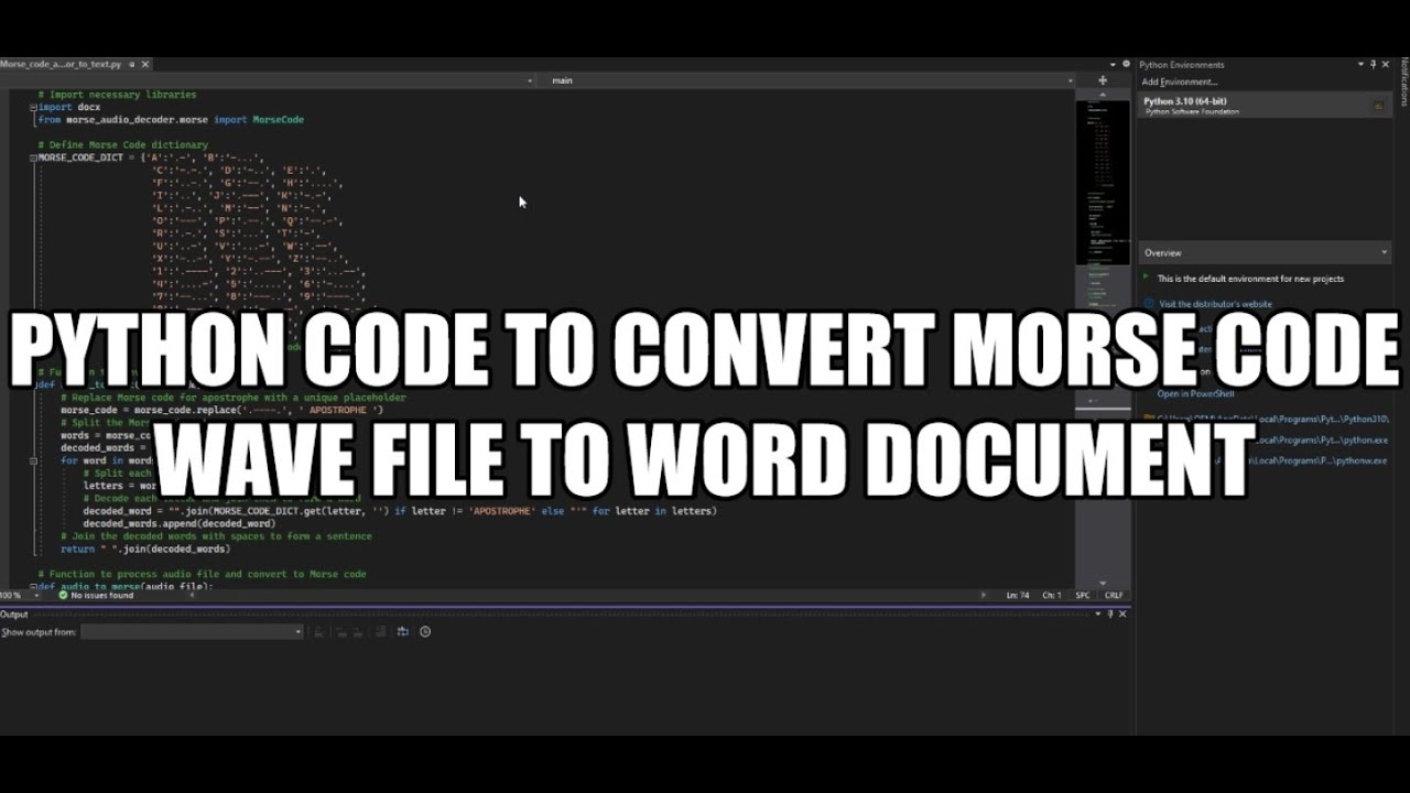Python code to convert Morse code wave file to word document