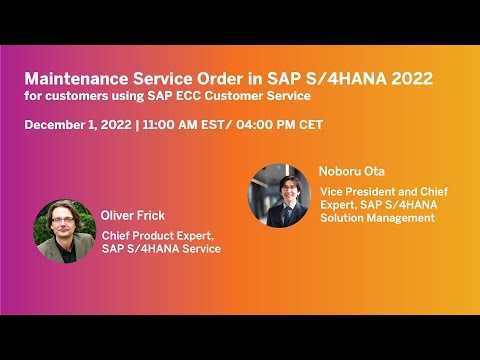 Maintenance Service Order in SAP S/4HANA 2022 | SAP Community Call