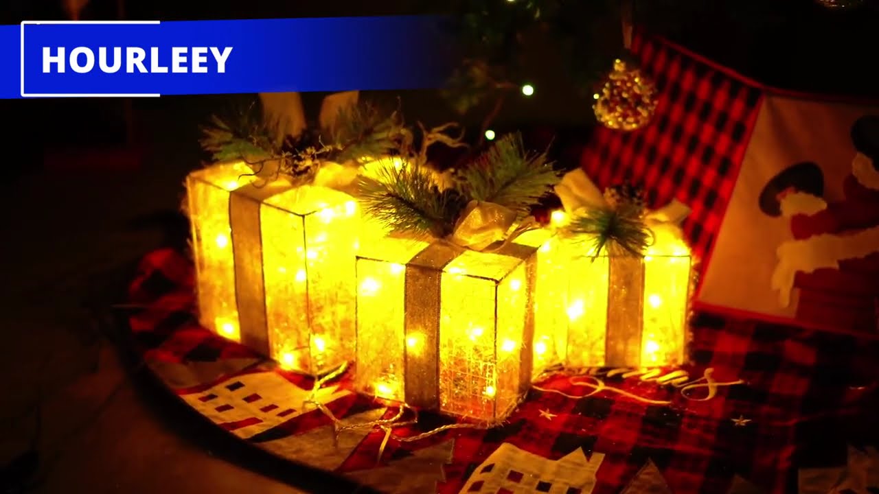 Hourleey Set of 3 Christmas Lighted Gift Boxes