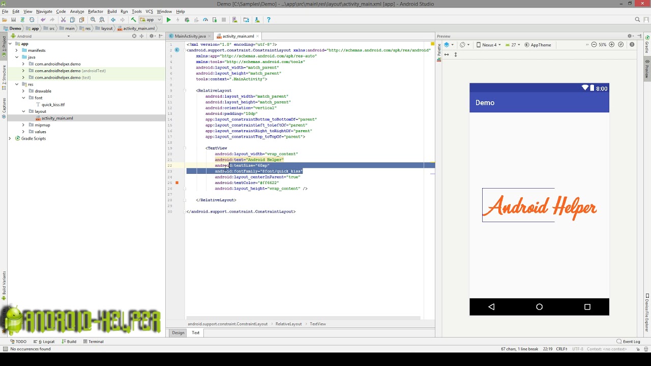 Set a custom FONT for a TextView in android xml file