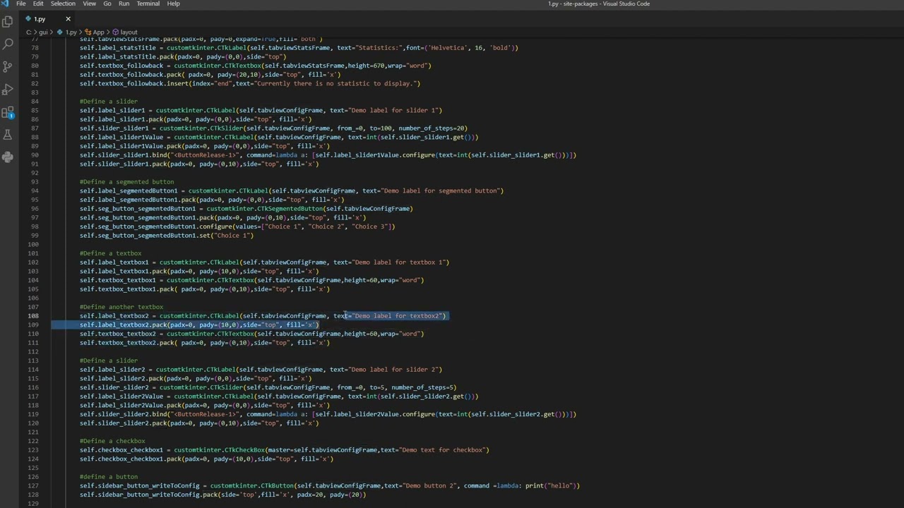 Python GUI application with Customtkinter - Creating sliders, buttons, segmented button and textbox