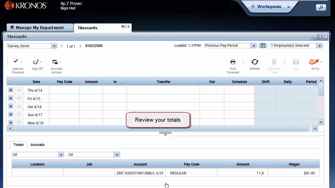 Detailed Timecard Approval