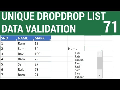 How do I get unique values in data validation list in Excel?