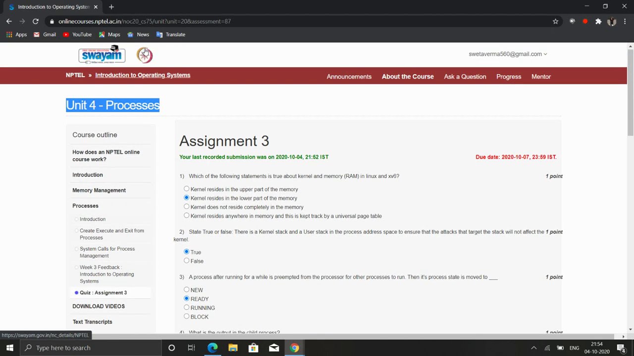 Nptel Introduction to Operating System week 3 solutions