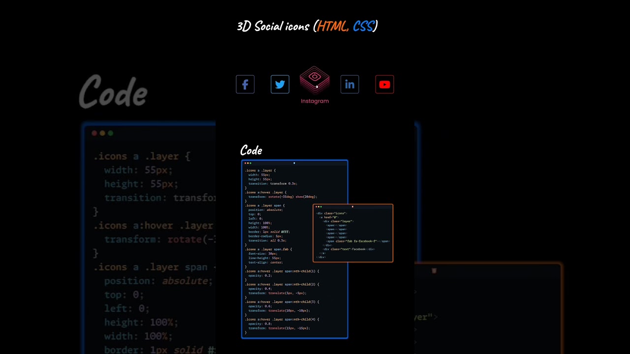 3D Icons Hover (HTML , CSS) | #css #html #animation #coding #python #programming #viral #icons