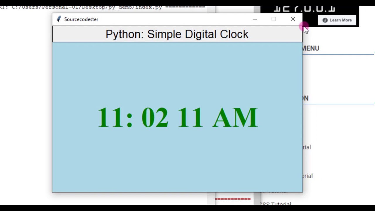 Creating a Simple Digital Clock in Python Tutorial Demo