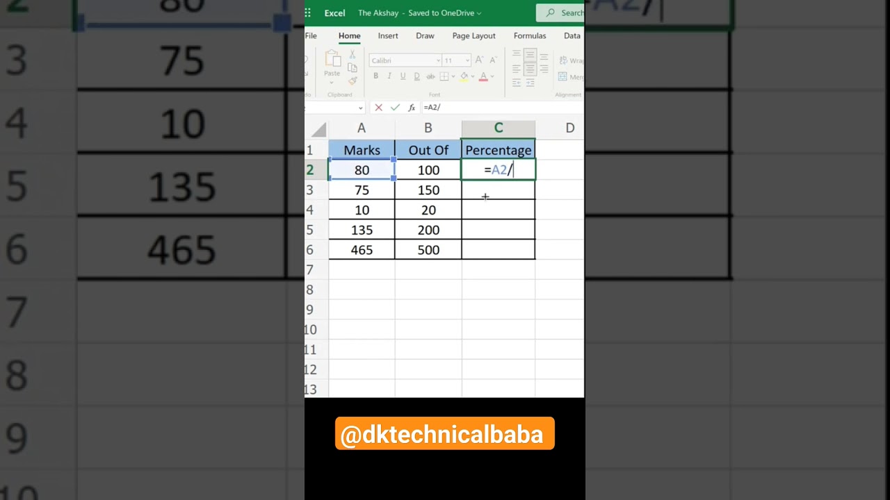 percentage formula in Excel।। #excel #excelformula #exceltips #msoffice #dktechnicalbaba #tricks