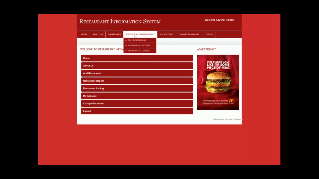 Restaurant Information System | PHP and MySQL Project Source Code | PHP MySQL CRUD Project