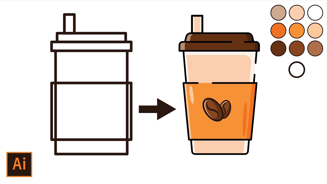 How To draw Coffee cup vector icon in adobe illustrator
