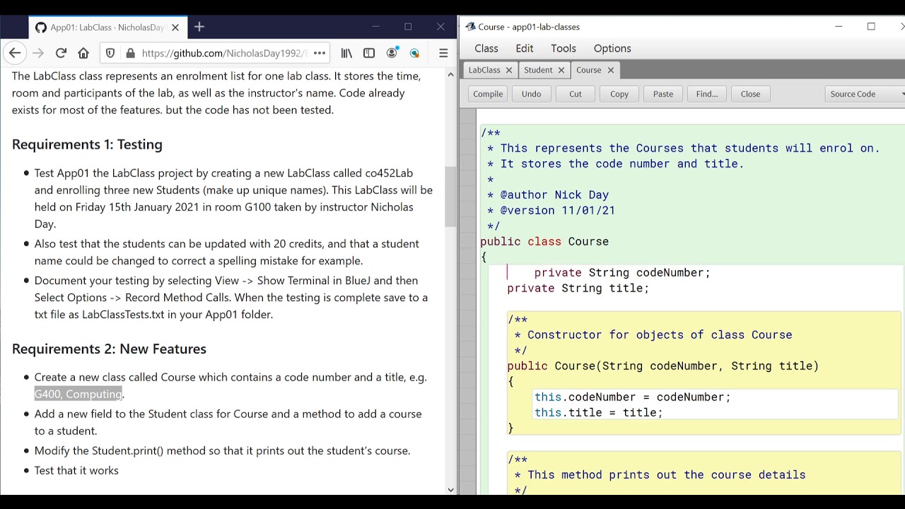 BlueJ - Getting started with App01 (LabClasses)