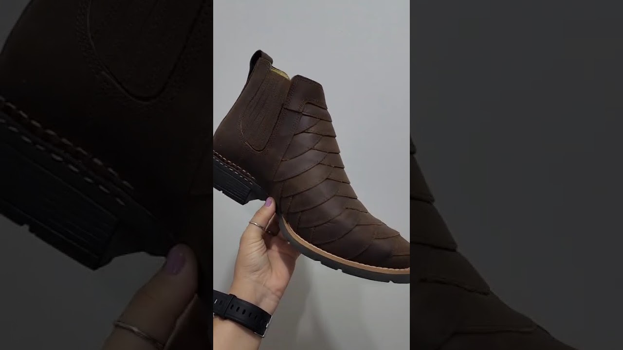 Botina Escamada Bico Quadrado Bota Masculina Couro Zebu Ms05