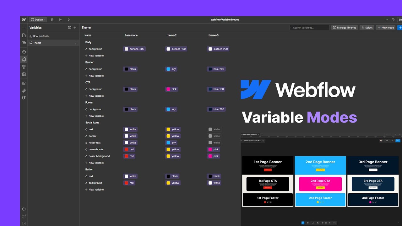 Webflow Variable Modes Implementation Demo