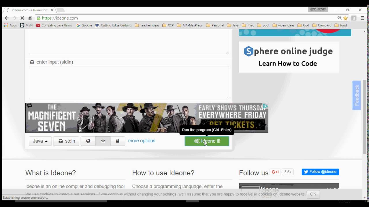 Using Ideone com to check code for Ch2 7 Assignment