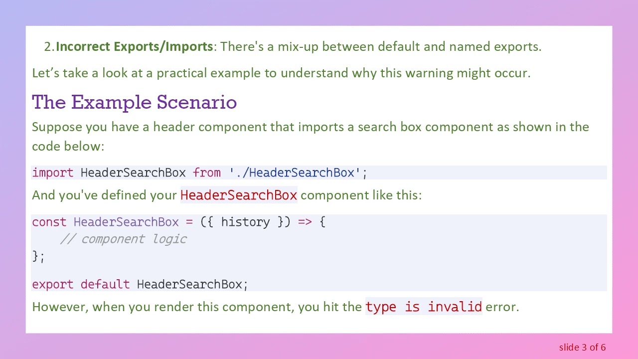 Resolving the Warning: React.createElement: type is invalid Error in React