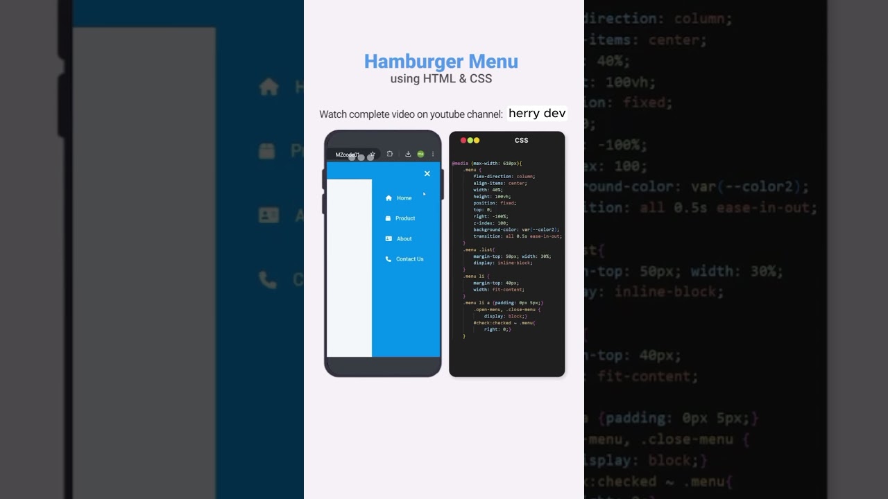 🍔 Hamburger Menu 2025! 💻✨ | Modern HTML/CSS & JS Design in 60 Seconds