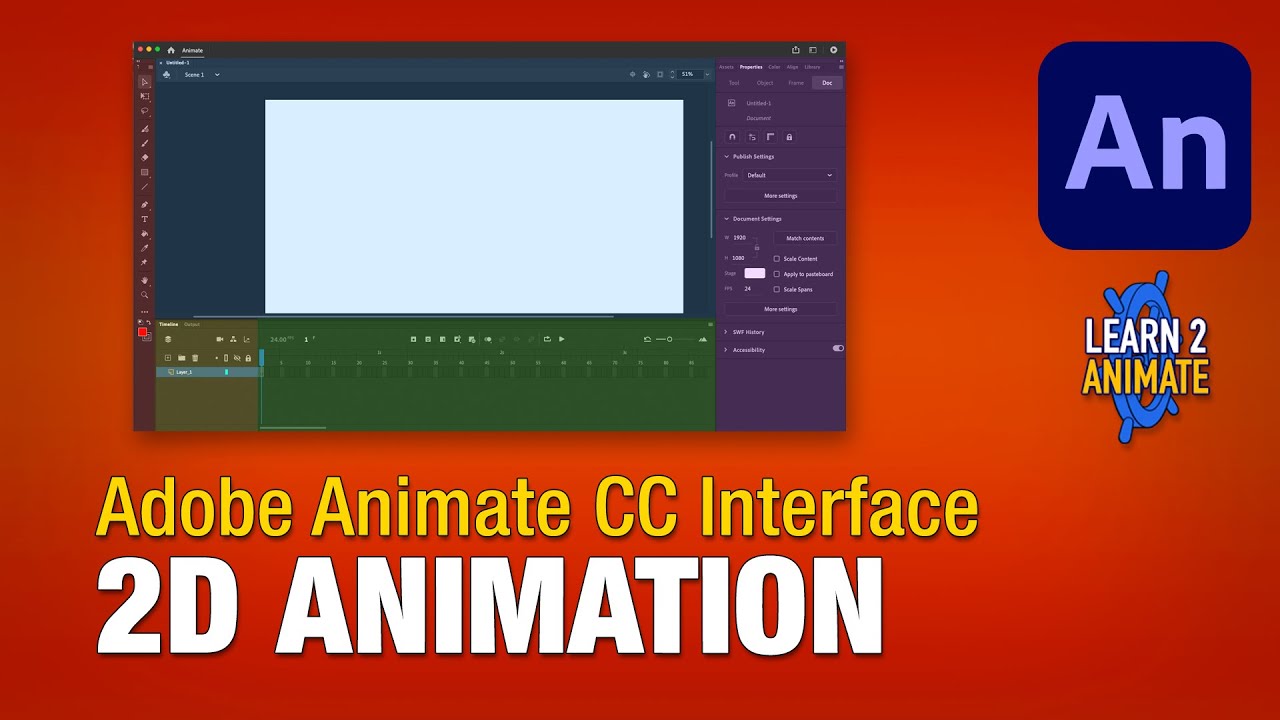 Adobe Animate CC 2021 User Interface. Beginner tutorial