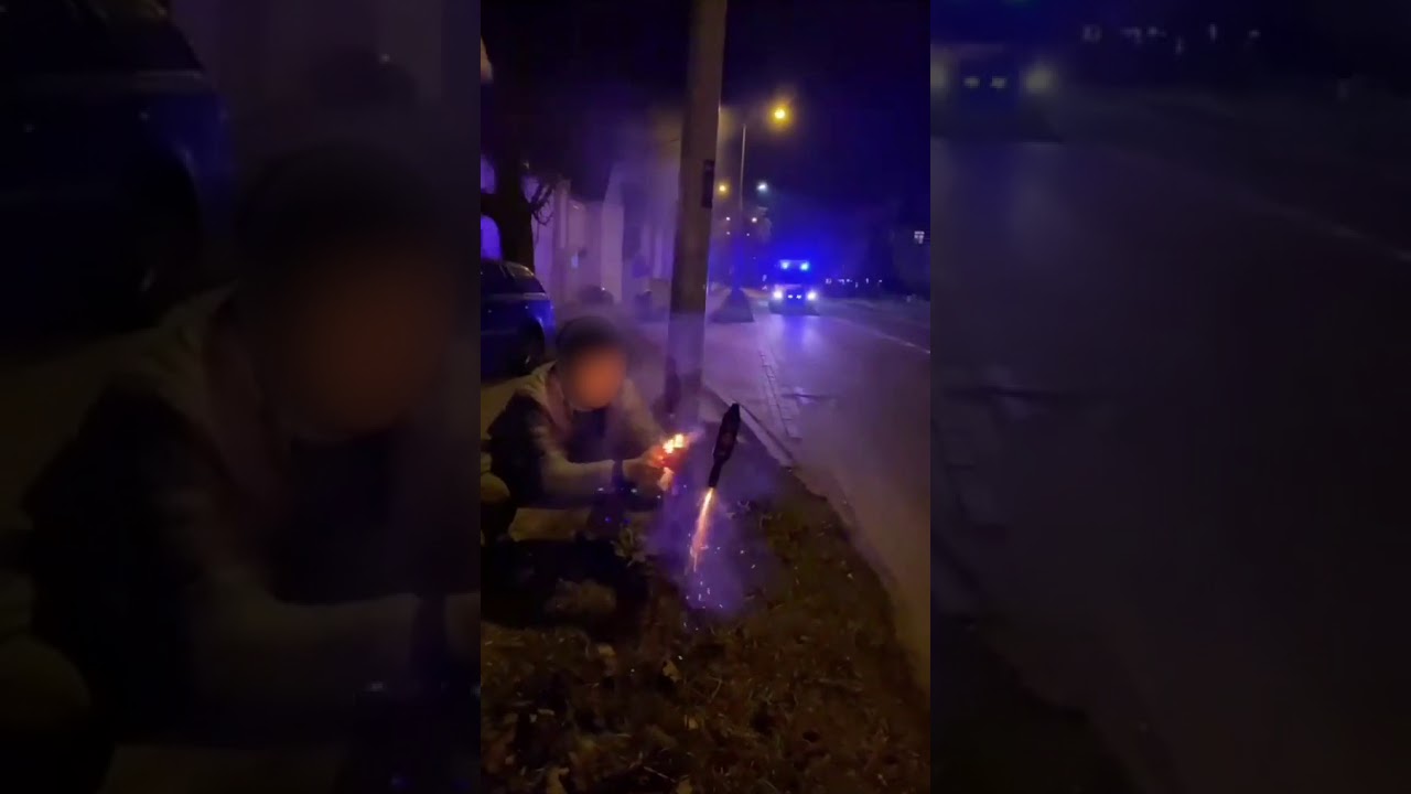 Men Setting Off Fireworks Illegally On Street Get Caught By Passing Police Vehicle