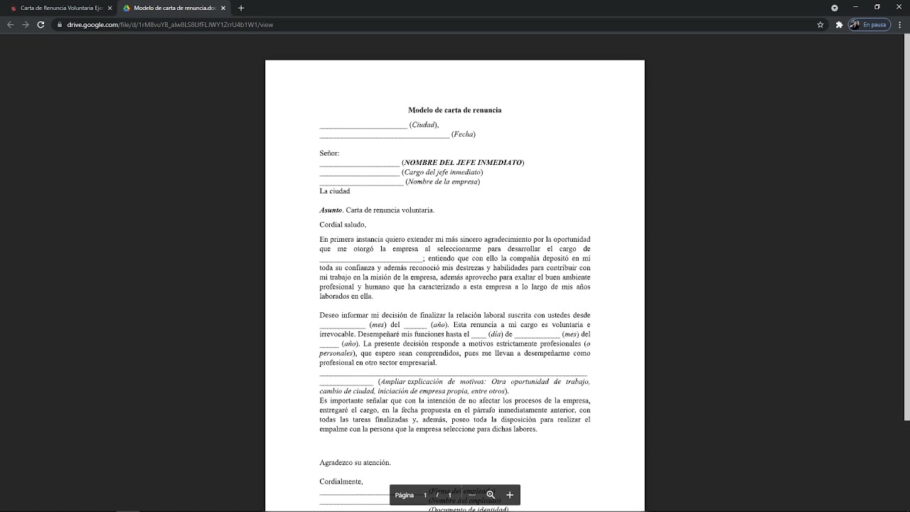 Ejemplo de Carta de Renuncia Voluntaria. https://a.elyex.com/f39