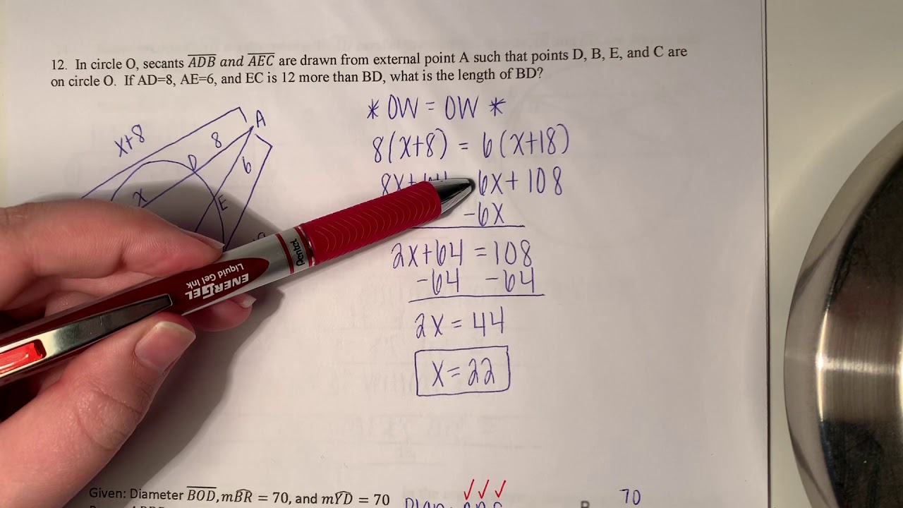 Circles Review Sheet Key