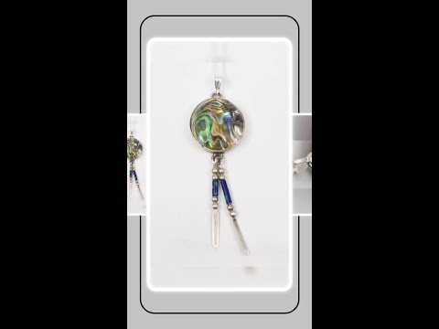 Elegant Sterling Silver Abalone Pendant with Azurite Dangles on 18-Inch Chain