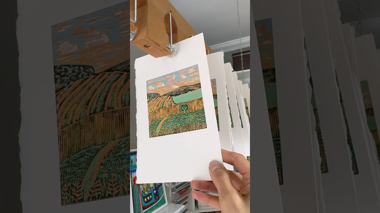 Linocut Printmaking Process | Colourful Summer Landscape Reduction Print