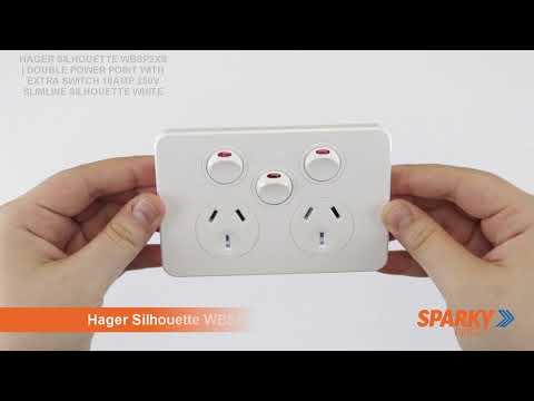 Hager Silhouette WBSP2XS | Double Power Point With Extra Switch 10Amp 250v Slimline Silhouette White